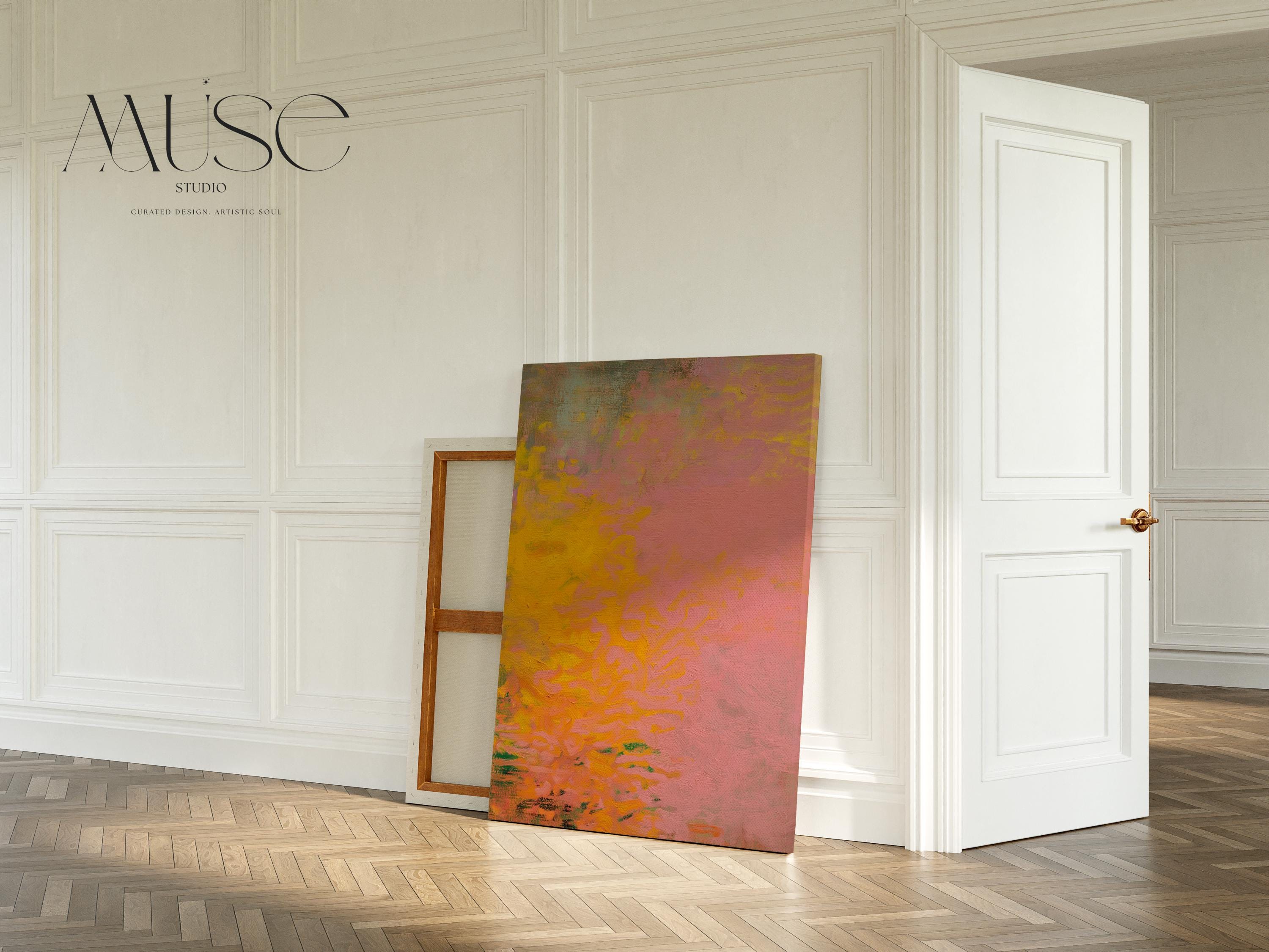Vertical Abstract Canvas Wall Art in Warm Pink and Orange Earth Tones ...